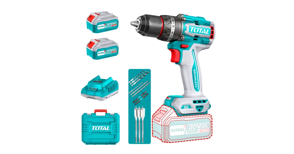 TOTAL Tools Kompakt kefe nélküli fúrógép 2000prm/96Nm/P20S/ INDUSTRIAL ...